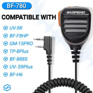 BAOFENG Walkie Talkie Speaker Mic Microphone, Remote Shoulder Police Mic UV-5R BF-F8HP 5RM UV-21R K5PLUS GM-15 Pro UV-5G Plus GM-5RH UV-17R TIDRADIO TD-H3 TD-H8 Quansheng UV-K5