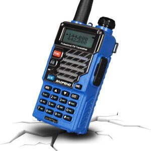 baofeng uv-5r+ plus two way radio, long range for adults rechargeable with earpiece, walkie talkie for outdoors, 144-148 420-450mhz, qualette series, royal blue