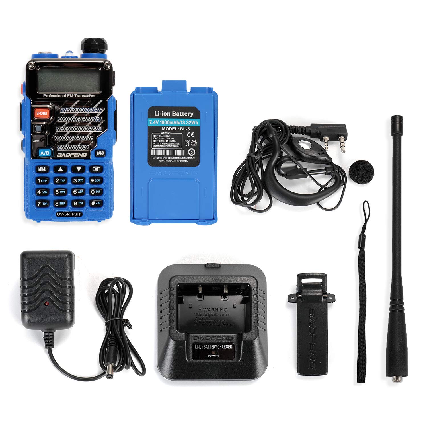 BAOFENG UV-5R+ Plus Two Way Radio, Long Range for Adults Rechargeable with Earpiece, Walkie Talkie for Outdoors, 144-148 420-450MHz, Qualette Series, Royal Blue