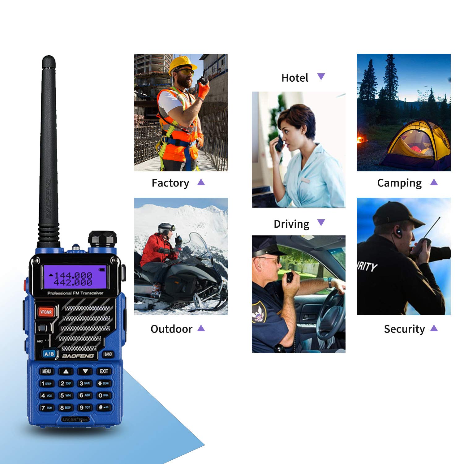 BAOFENG UV-5R+ Plus Two Way Radio, Long Range for Adults Rechargeable with Earpiece, Walkie Talkie for Outdoors, 144-148 420-450MHz, Qualette Series, Royal Blue