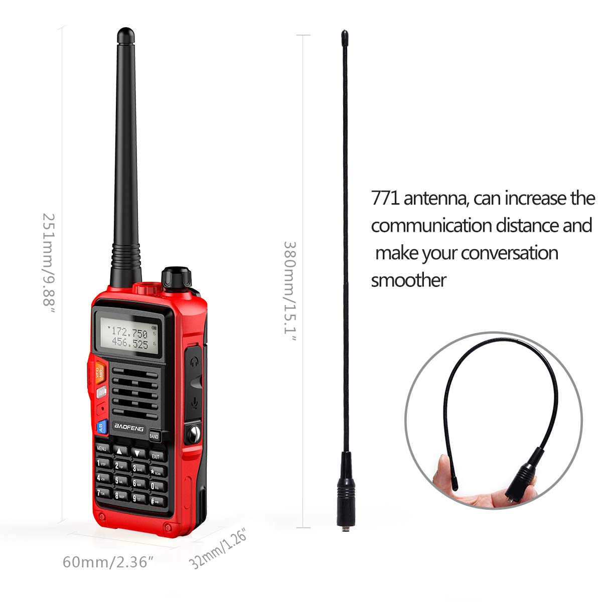 Baofeng UV-5R Upgraded Ham Radio Handheld Two Way Radio UV-S9 Plus 8W Long Range UV5R Portable Rechargeable Walkie Talkie with USB Charger Cable