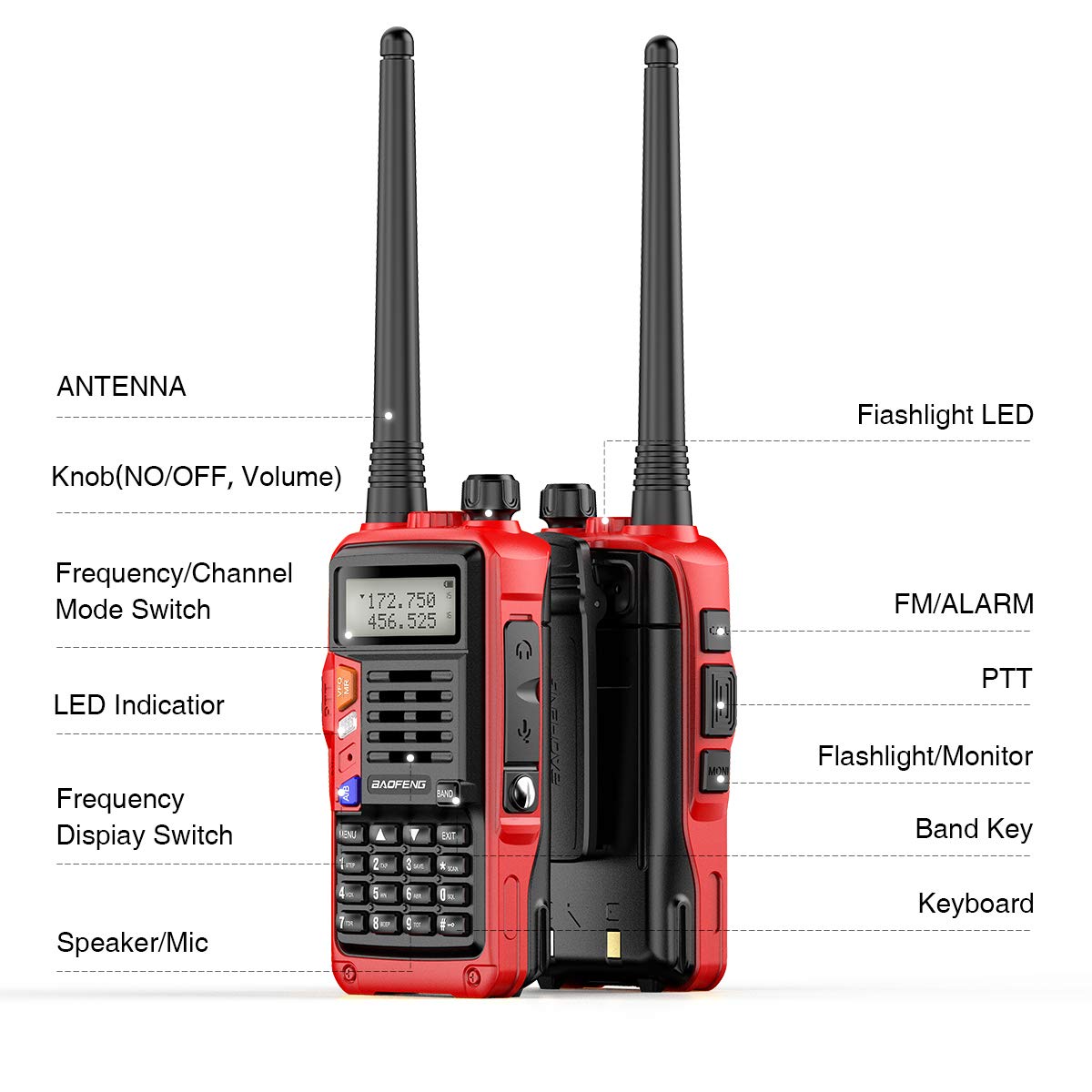 Baofeng UV-5R Upgraded Ham Radio Handheld Two Way Radio UV-S9 Plus 8W Long Range UV5R Portable Rechargeable Walkie Talkie with USB Charger Cable