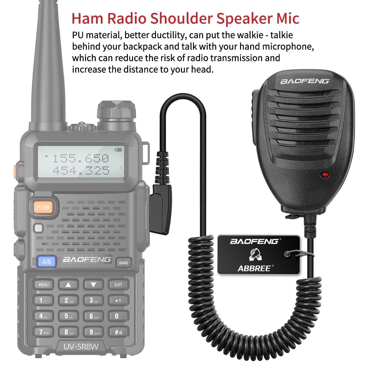 BAOFENG Microphone Accessories for Ham Radio Police Walkie Talkie Speaker Mic for UV-5R BF-F8HP5RM UV-21R K5PLUS GM-15 Pro UV-5G Plus GM-5RH TIDRADIO TD-H3 TD-H8 Quansheng UV-K5 (Black-1Pack+Headset)