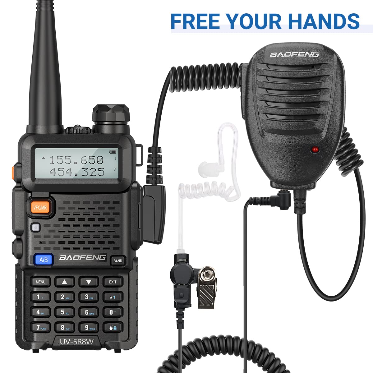 BAOFENG Microphone Accessories for Ham Radio Police Walkie Talkie Speaker Mic for UV-5R BF-F8HP5RM UV-21R K5PLUS GM-15 Pro UV-5G Plus GM-5RH TIDRADIO TD-H3 TD-H8 Quansheng UV-K5 (Black-1Pack+Headset)