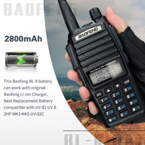 BAOFENG UV-82 Battery Upgraded BL-8 2800mAh Li-ion Battery with Type-C Charger Cable for UV-82HP UV-82C MIRKIT UV-82 MK3/5 etc Two Way Radio