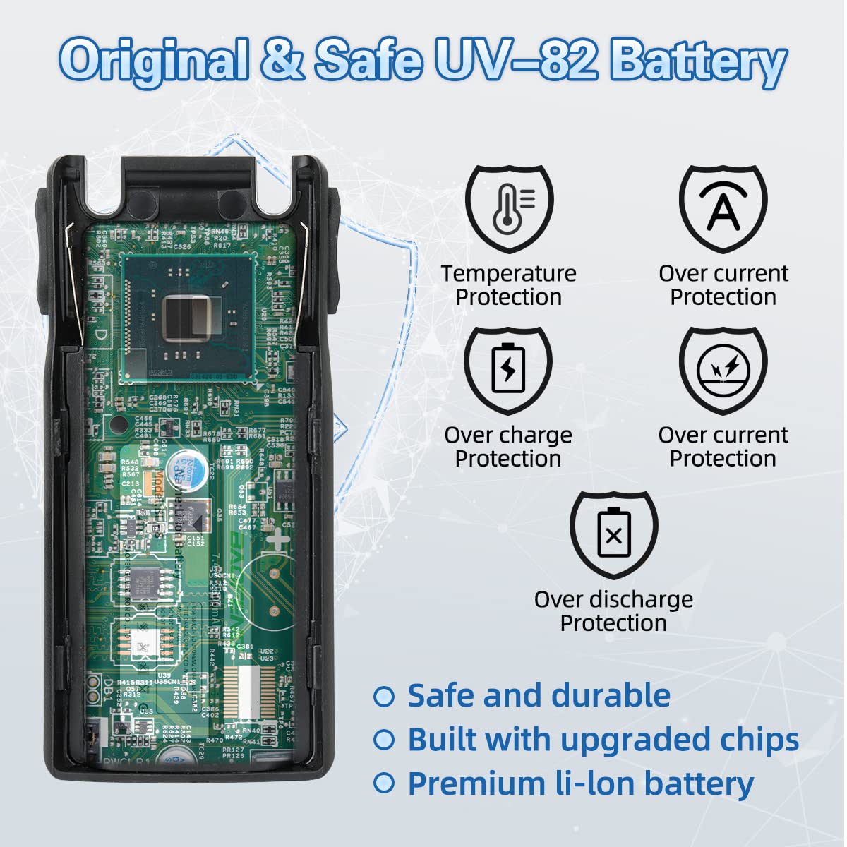 BAOFENG UV-82 Battery Upgraded BL-8 2800mAh Li-ion Battery with Type-C Charger Cable for UV-82HP UV-82C MIRKIT UV-82 MK3/5 etc Two Way Radio