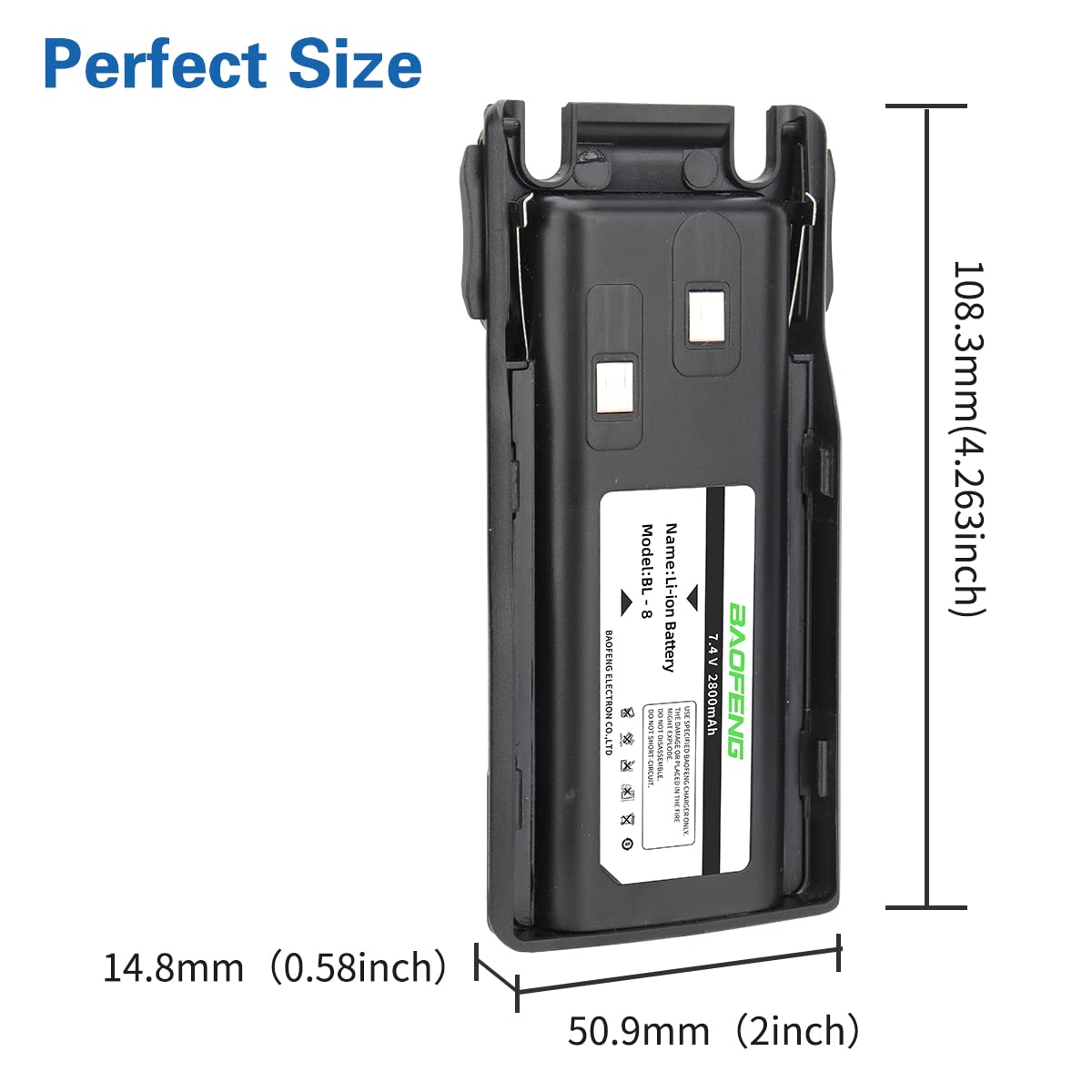 BAOFENG UV-82 Battery Upgraded BL-8 2800mAh Li-ion Battery with Type-C Charger Cable for UV-82HP UV-82C MIRKIT UV-82 MK3/5 etc Two Way Radio