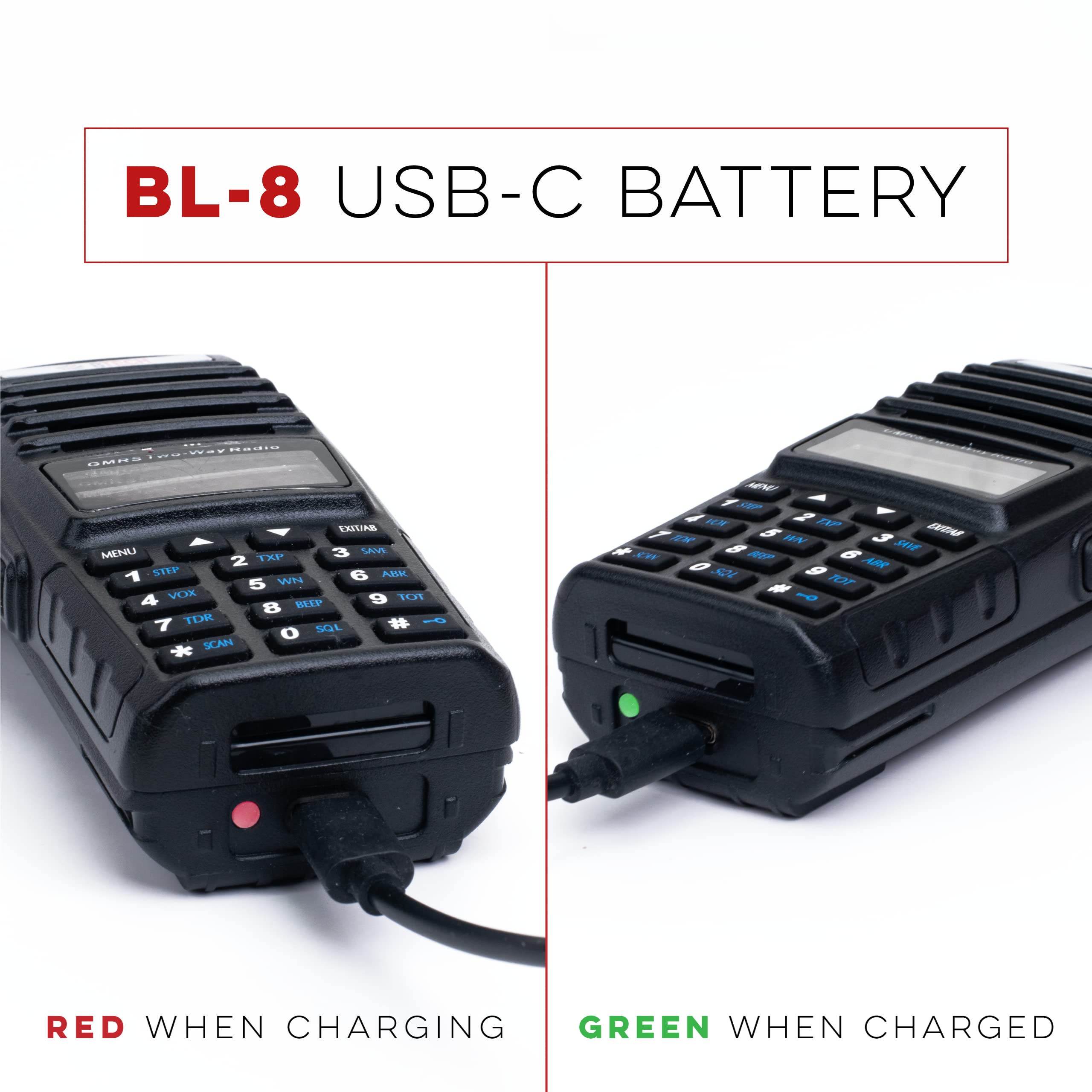 BTECH BL-8 1800mAh Li-ion USB-C Charging OEM Replacement Battery Pack for BaoFeng & BTECH UV-82 Series Radios, Compatible with GMRS-V2, MURS-V2, UV-82HP, UV-82C