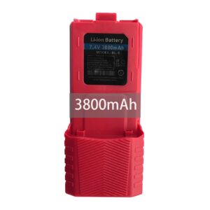 baofeng bf-f8hp battery bl-5 extended 3800mah enlarge capacity li-ion replacement for gmrs ham radio uv-5r series (red)