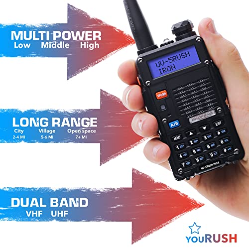 youRUSH UV-5RUSH Iron Advanced BAOFENG UV-5R 8W Tri-power Dual Band Two-Way Radio VHF UHF with Extended BL-5 2800mAh Battery CHIRP Programmable Handheld Radio Baofeng