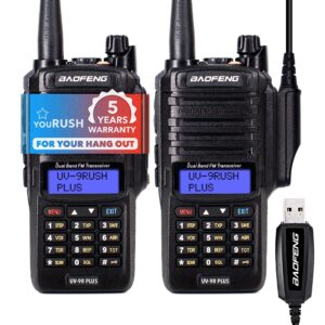 2x baofeng uv-9r ham radios long range by yourush uv-9r plus ip67 & baofeng programming cable, programmable chirp radio 8watt dual band uhf/vhf ham radio two way radio baofeng waterproof radio