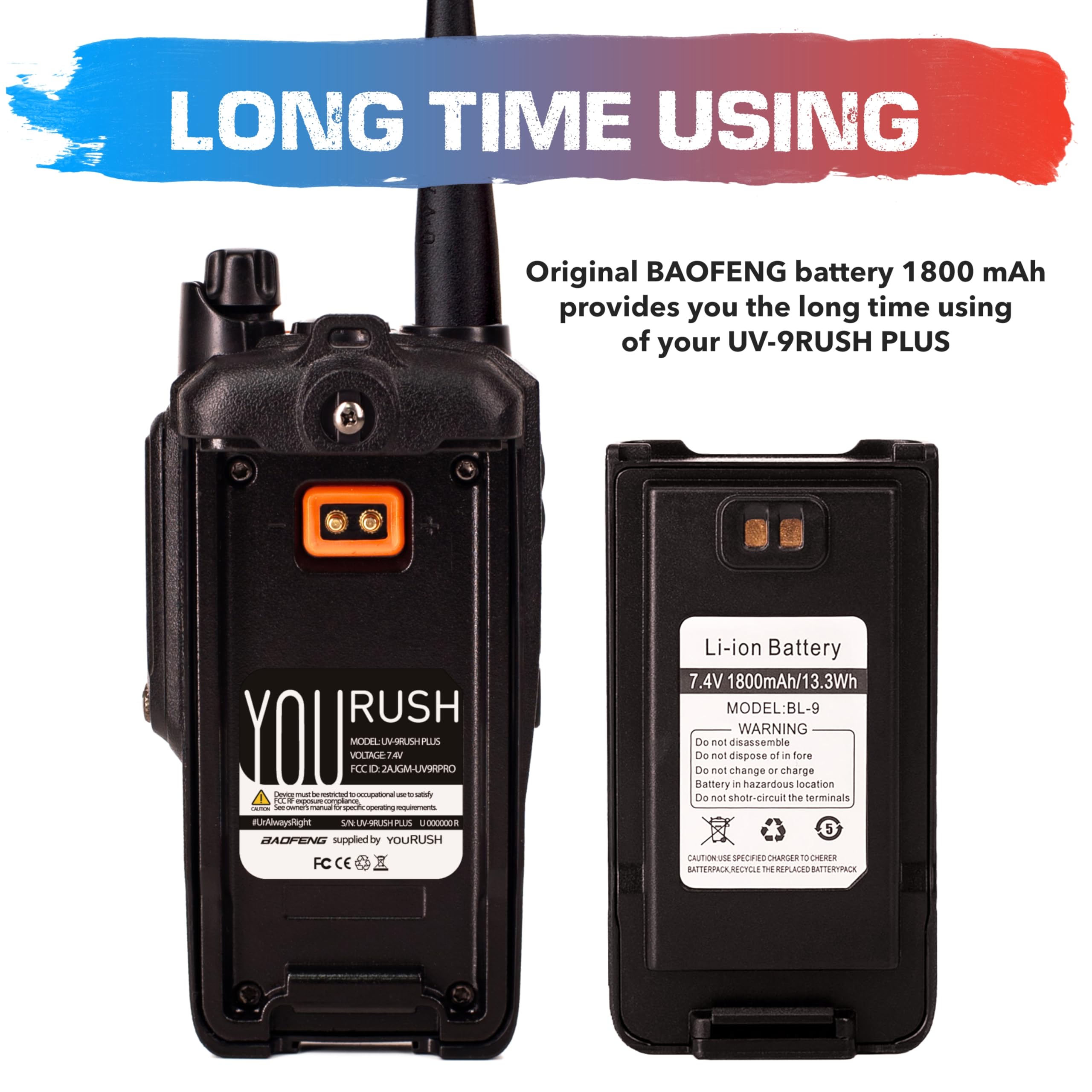 2X Baofeng UV-9R Ham Radios Long Range by youRUSH UV-9R Plus IP67 & Baofeng Programming Cable, Programmable Chirp Radio 8Watt Dual Band UHF/VHF Ham Radio Two Way Radio Baofeng Waterproof Radio