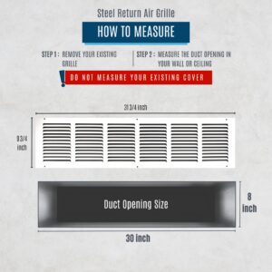 Fits 30x8 Duct Opening | Steel Return Air Grille by Handua | Vent Cover Grill for Sidewall and Ceiling | White | HVAC Cold Air Intake Grille | Outer Dimensions: 31.75"W X 9.75"H