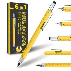 multitool pen cool gadgets tools, gifts for men dad him birthday father's day, tactical pen with stylus, level, rulers, screwdrivers, boyfriend husband carpenter gift accessories(yellow)