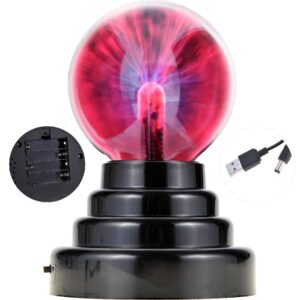 powertrc plasma ball, 3 inch plasma night lamp, usb or batter powered respond to touch plasma globe, party props, home bedroom decoration christmas novelty gift for kids