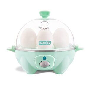 dash rapid egg cooker: 6 egg capacity electric egg cooker for hard boiled eggs, poached eggs, scrambled eggs, or omelets with auto shut off feature - aqua, 5.5 inch (dec005aq)