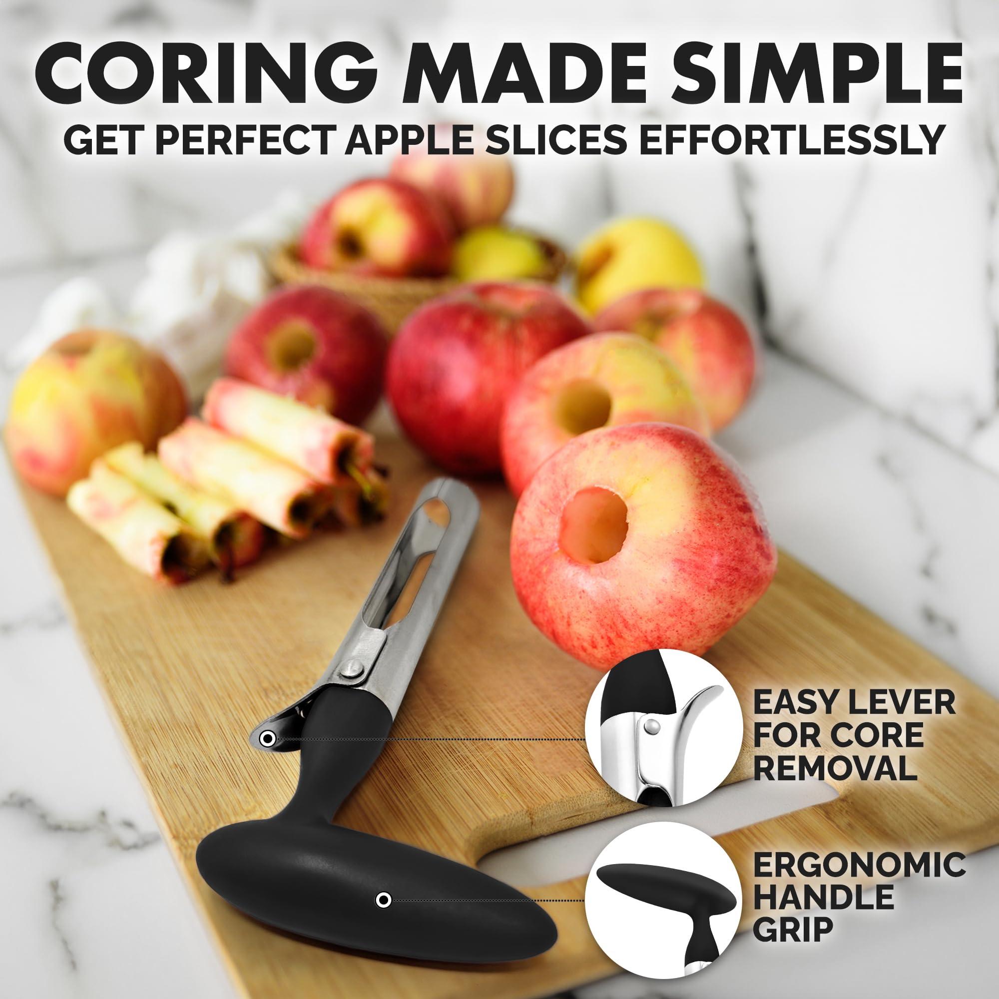 Zulay Kitchen Premium Apple Corer Tool - Ultra Sharp, Stainless Steel, Serrated Blades for Easy Coring - Easy to Use & Clean, Durable Apple Corer Remover for Baking Apples & More - Black