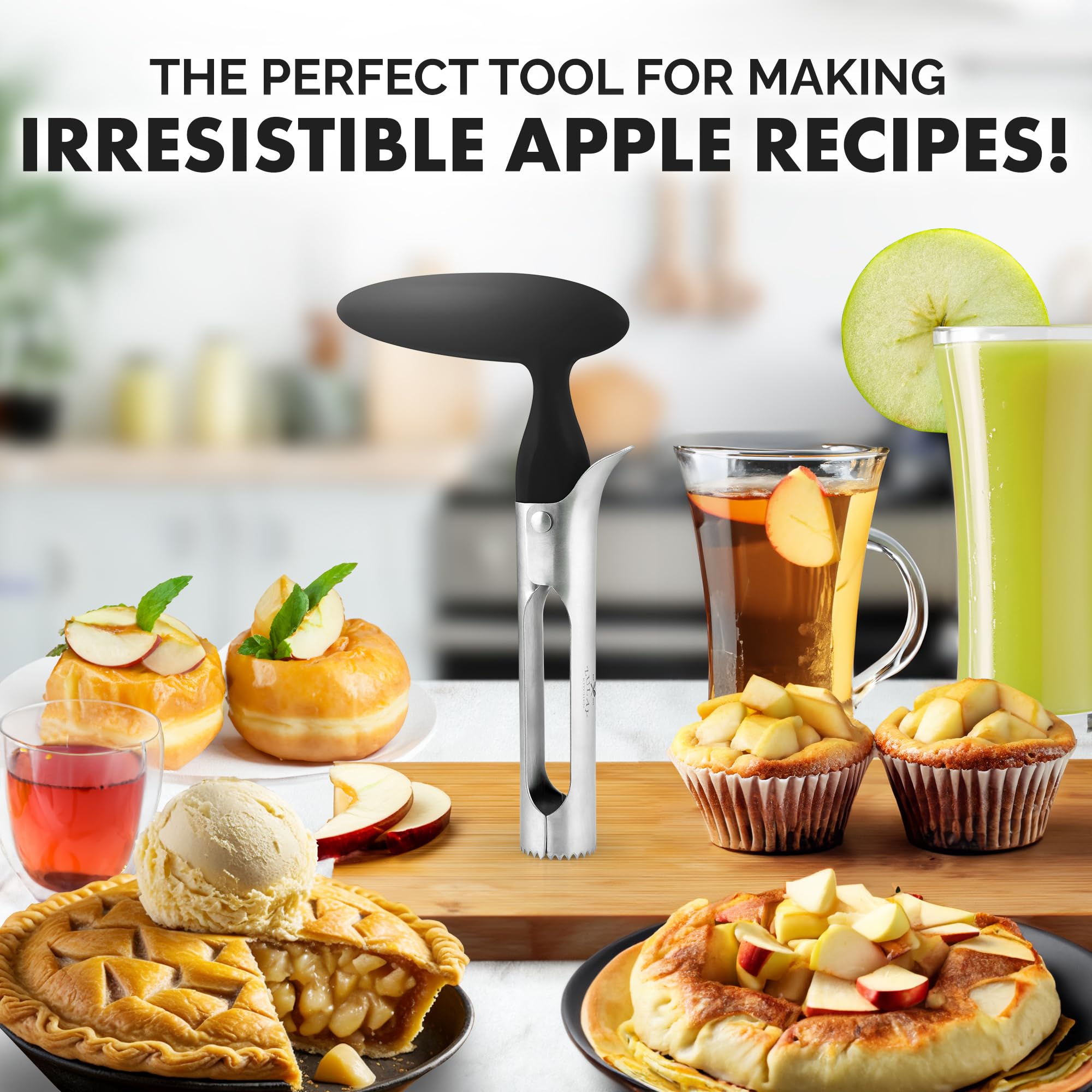 Zulay Kitchen Premium Apple Corer Tool - Ultra Sharp, Stainless Steel, Serrated Blades for Easy Coring - Easy to Use & Clean, Durable Apple Corer Remover for Baking Apples & More - Black