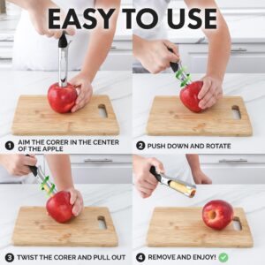 Zulay Kitchen Premium Apple Corer Tool - Ultra Sharp, Stainless Steel, Serrated Blades for Easy Coring - Easy to Use & Clean, Durable Apple Corer Remover for Baking Apples & More - Black