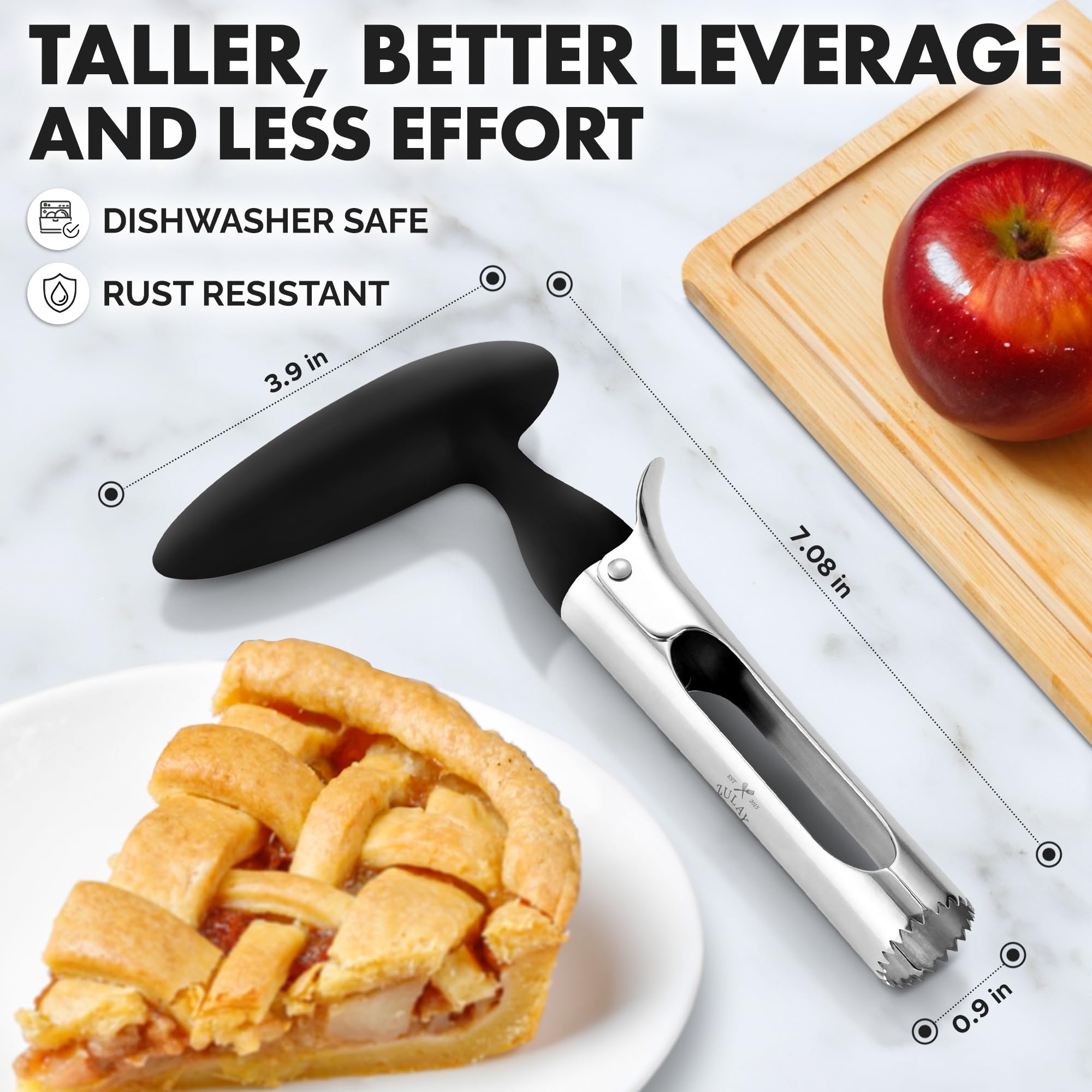 Zulay Kitchen Premium Apple Corer Tool - Ultra Sharp, Stainless Steel, Serrated Blades for Easy Coring - Easy to Use & Clean, Durable Apple Corer Remover for Baking Apples & More - Black