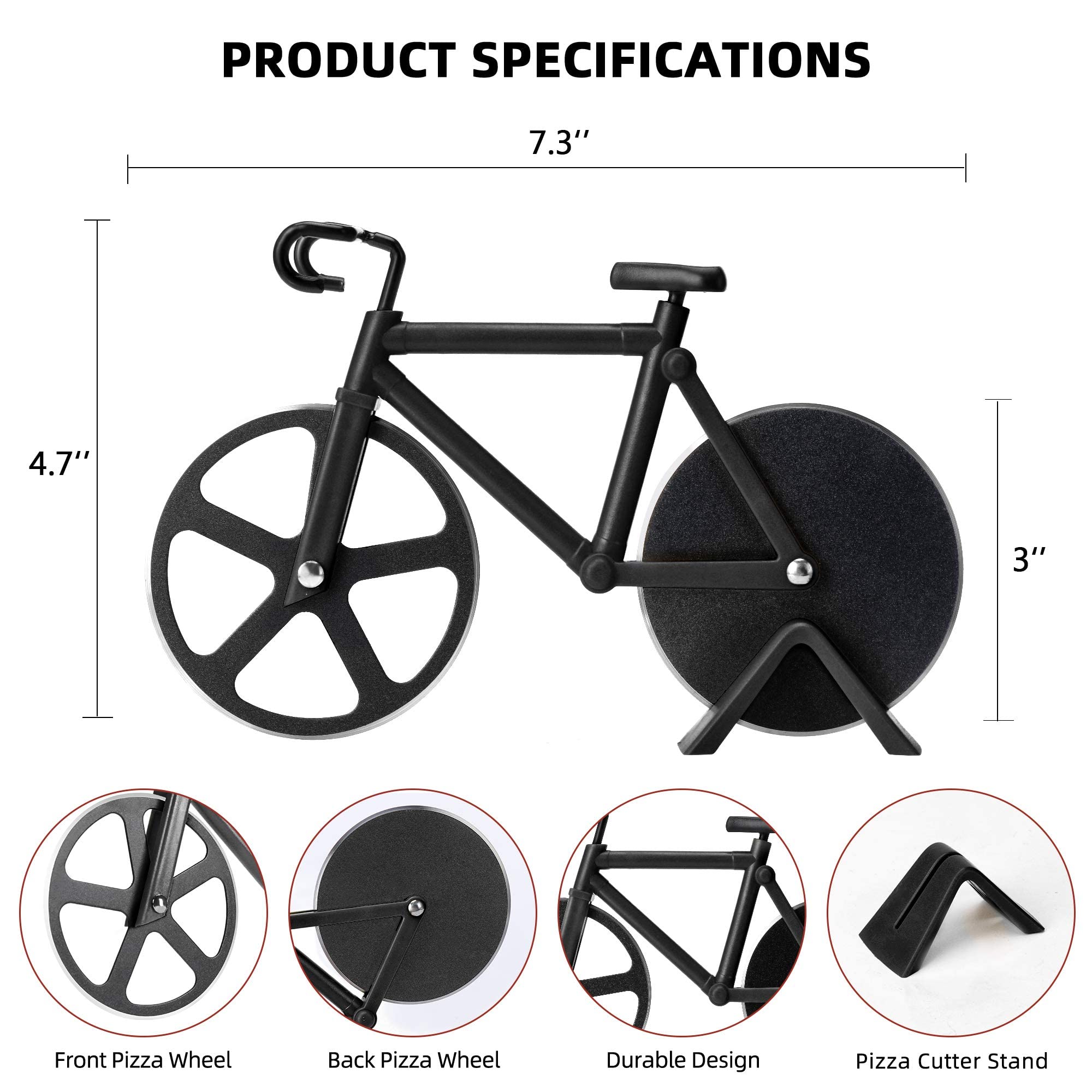 SCHVUBENR Bicycle Pizza Cutter Wheel - Gifts for Cyclists Men - Housewarming Christmas Gift - Bike Pizza Cutter - Funny Kitchen Gadget - Cool Men’s Gift - Stainless Steel Pizza Slicer(Black)