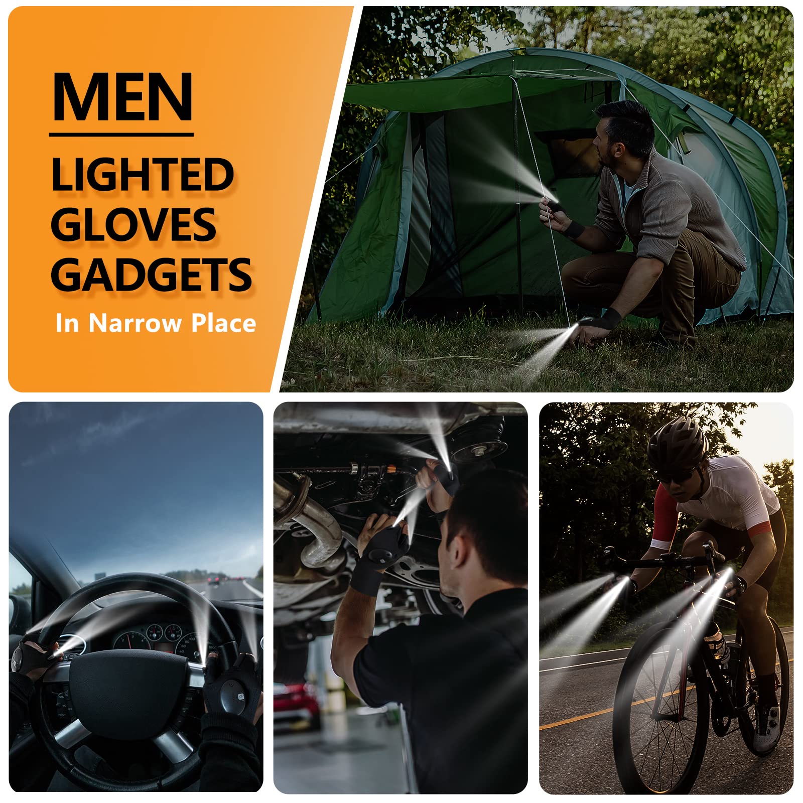 LED Flashlight Gloves Valentine's Day Gifts for Men Women Stocking Stuffers for Men Gifts Gadgets for Men Christmas Birthday Gifts for Him Who Have Everything Unique Gift Camping Accessories Fishing