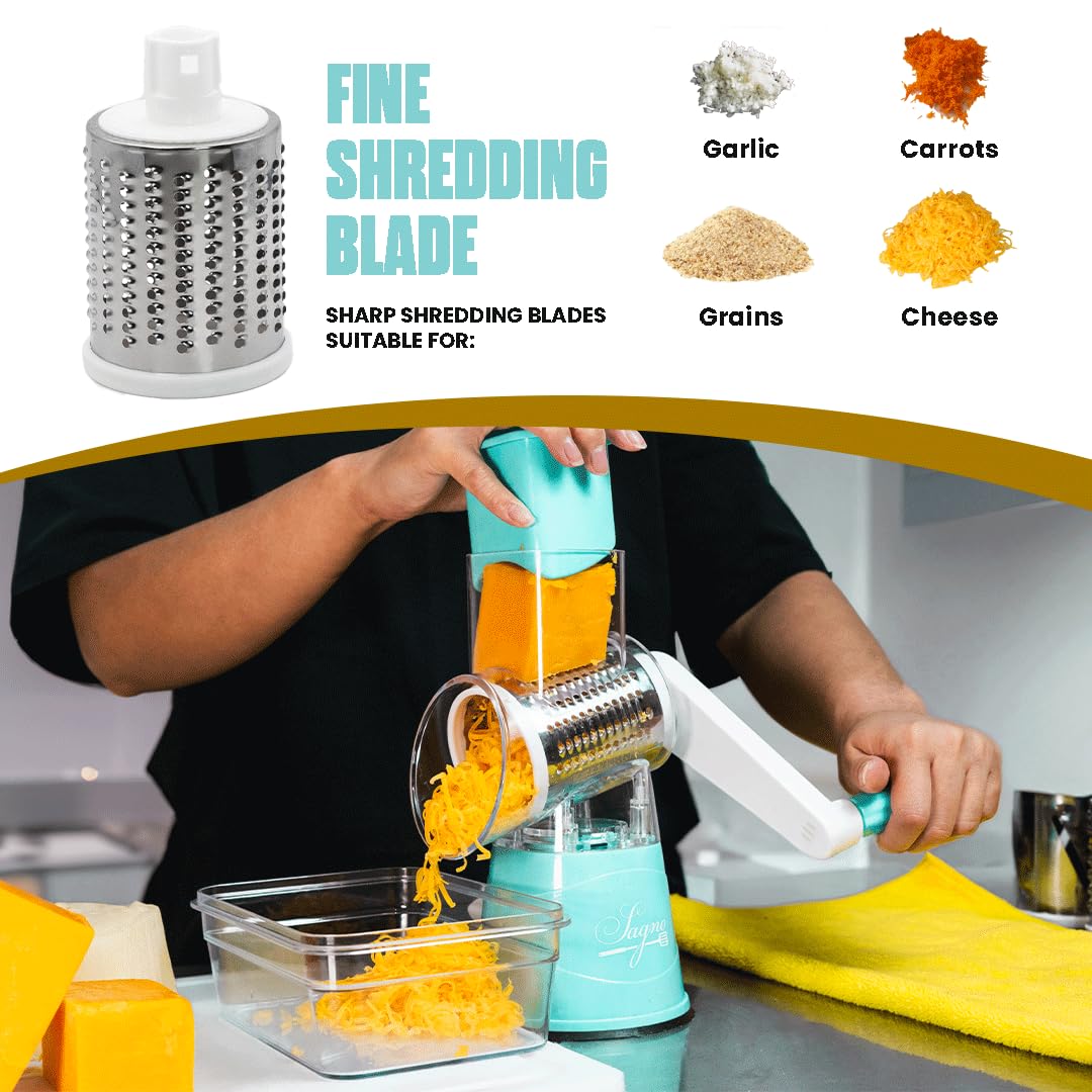 Sagno Cheese Grater | Rotary Cheese Grater with Handle and Cheese Shredder Rotary | Spinning Vegetable Chopper and Slicer Rotary Grater for Kitchen | Cheese Shredder with Handle | Kitchen Gadgets