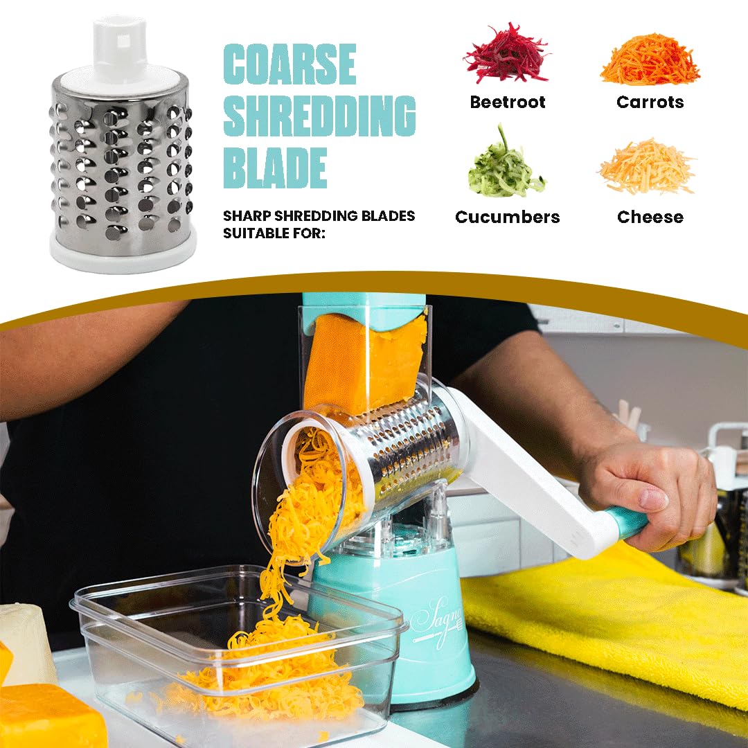 Sagno Cheese Grater | Rotary Cheese Grater with Handle and Cheese Shredder Rotary | Spinning Vegetable Chopper and Slicer Rotary Grater for Kitchen | Cheese Shredder with Handle | Kitchen Gadgets