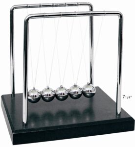 powertrc newtons cradle balance balls 7 1/4" | science physics gadget | desk toys & accessories