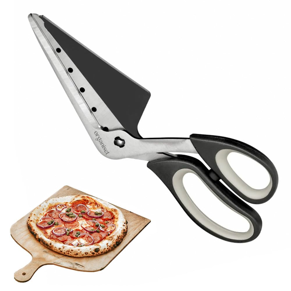 ORGANISET | Pizza Scissors, Stainless Steel All-In-One Pizza Slicer, Pizza Cutters, Pizza Making Accesories, Best Pizza Cutter, Pizza Gadgets, Pizza Knife, Pizza Cutter One Cut, Kitchen Tools, Black