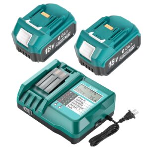 yongertool bl1860 18v 6.0ah battery and charger for makita,new version dc18rc charger with lcd display cooling fan compatible with lxt li-ion battery bl1850 bl1840 bl1830 bl1820 bl1815