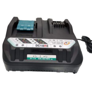 replacement dc18re 10.8v-18v for makita lithium ion power tool battery double charger (without fan)