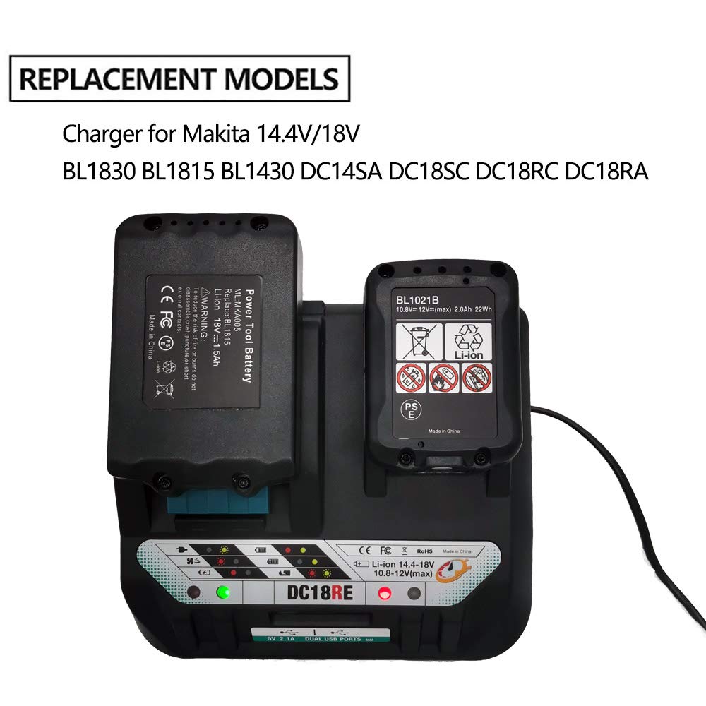 Replacement DC18RE 10.8V-18V for Makita Lithium ion Power Tool Battery Double Charger (Without Fan)