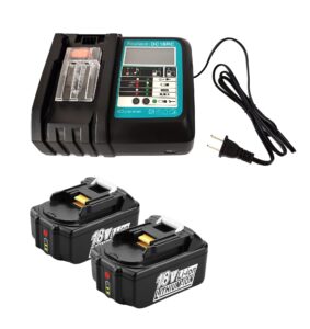 cnby® 2x bl1850b 18v 5ah + charger dc18rc, replace for makita 18v battery bl1850b bl1860b bl1830b, kompatibel with makita 18v