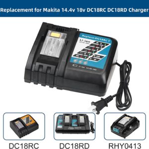 DC18RC 18 Volt 3.0A Rapid Li-ion Charger Replacement for Makita 14.4V and 18V LXT Lithium-Ion Batteries BL1850 BL1840B BL1820 BL1815 BL1860 BL1430 BL1450 BL1830 Drill Tool Battery Charger