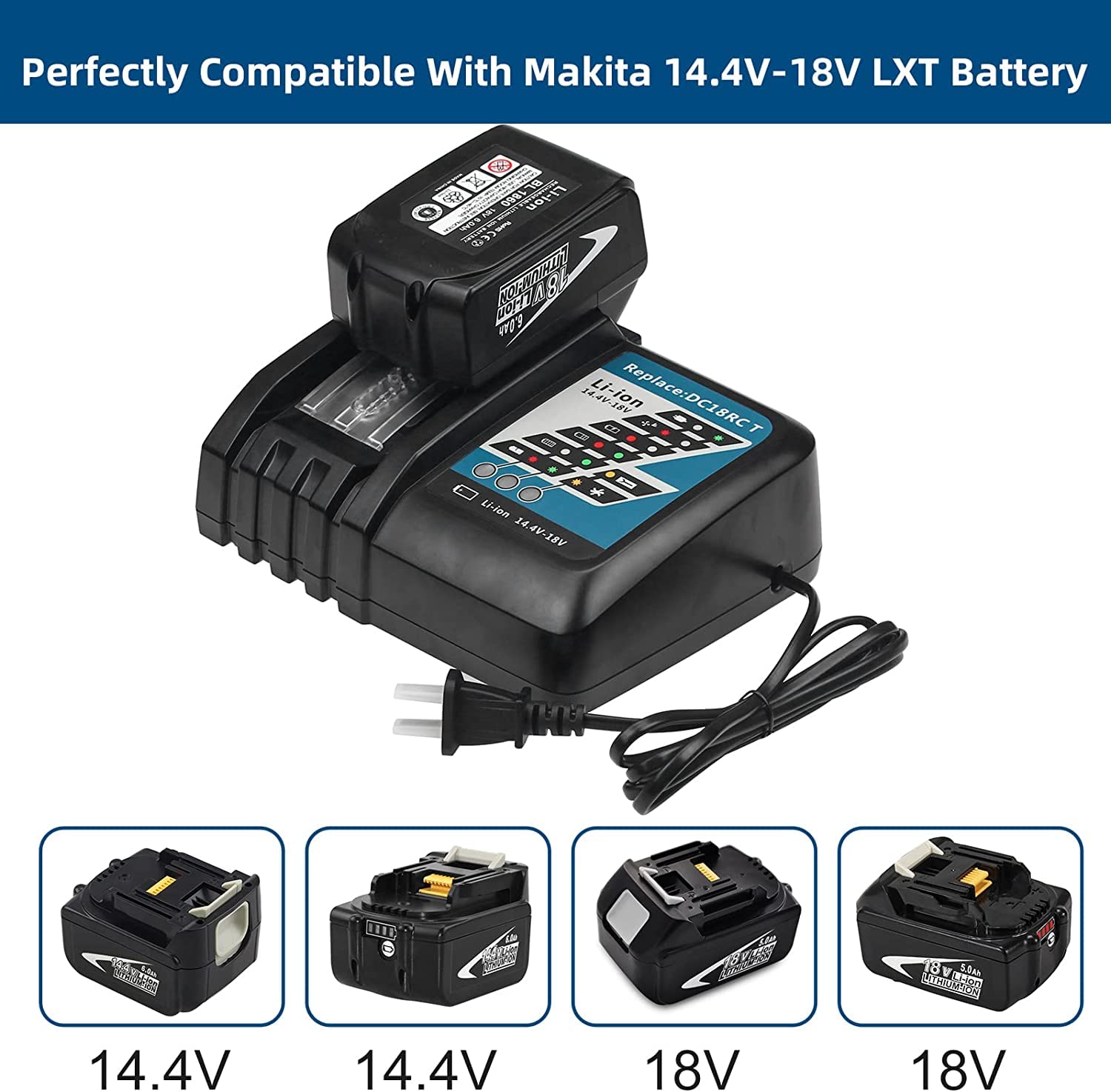 DC18RC 18 Volt 3.0A Rapid Li-ion Charger Replacement for Makita 14.4V and 18V LXT Lithium-Ion Batteries BL1850 BL1840B BL1820 BL1815 BL1860 BL1430 BL1450 BL1830 Drill Tool Battery Charger