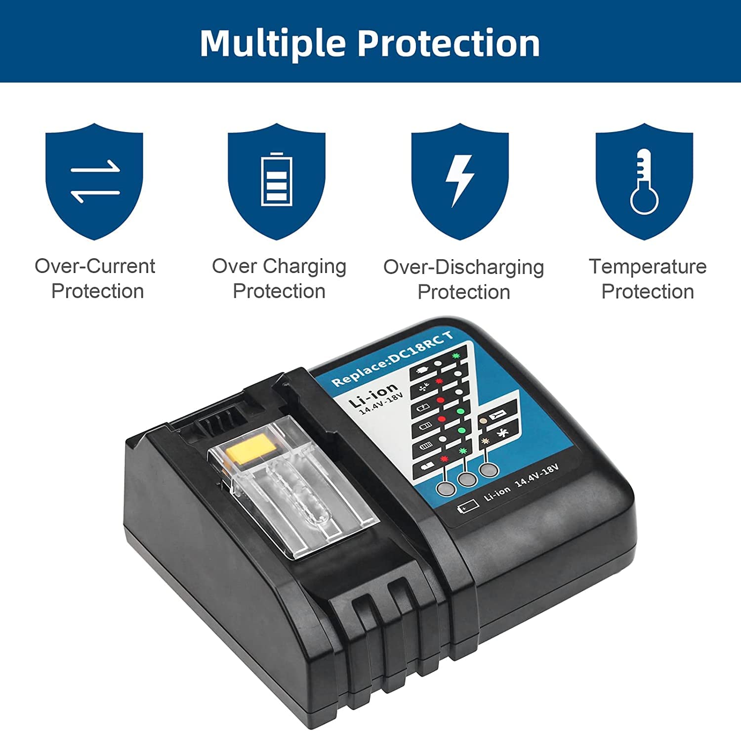 DC18RC 18 Volt 3.0A Rapid Li-ion Charger Replacement for Makita 14.4V and 18V LXT Lithium-Ion Batteries BL1850 BL1840B BL1820 BL1815 BL1860 BL1430 BL1450 BL1830 Drill Tool Battery Charger