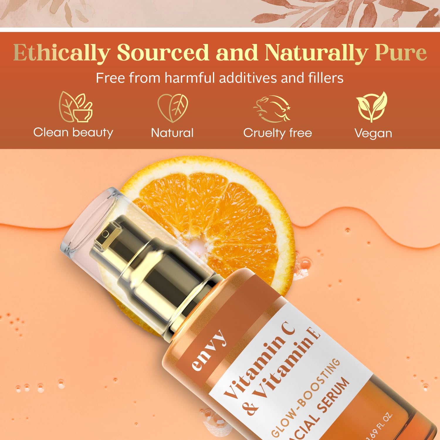 Vitamin C Serum With Vitamin E & Glycerin - Dermatologist Tested Korean Skin Care for Dark Spots & Skin Brightening - Anti Aging & Acne Facial Serum - Cruelty-Free - All Skin Types - 1.69Fl oz by Envy