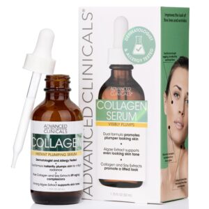 advanced clinicals collagen serum for face | collagen face serum for skin tightening helps lift, plump, & firm sagging skin | serums for skin care | anti wrinkle boost, fragrance free, 1.75 fl oz