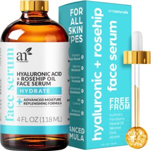 artnaturals hyaluronic acid serum (4 fl oz / 118ml) - anti- aging facial serum, natural moisturizer w/vitamin c serum & vitamin e - for skin care - reduce wrinkles & dark spots for brightening face