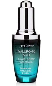 progenix hyaluronic acid face serum skin care booster. intense hydrating serum with hyaluronic acid, organic aloe vera, vitamin e for dry skin & fine lines. 1 fl oz