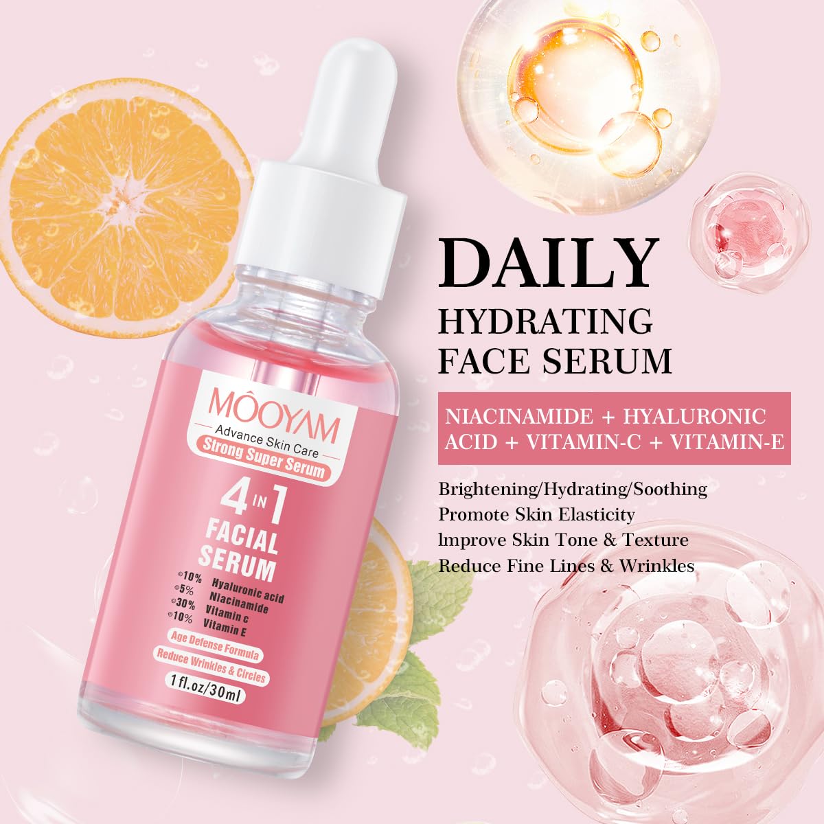 Vitamin C Face Serum, Hydrating Facial Serum with Vitamin C, Hyaluronic Acid, Niacinamide, Vitamin E, Anti Aging, Brightening Serum for Dark Spots, Fine Lines & Wrinkles,Facial Serum for All Skin 30ml