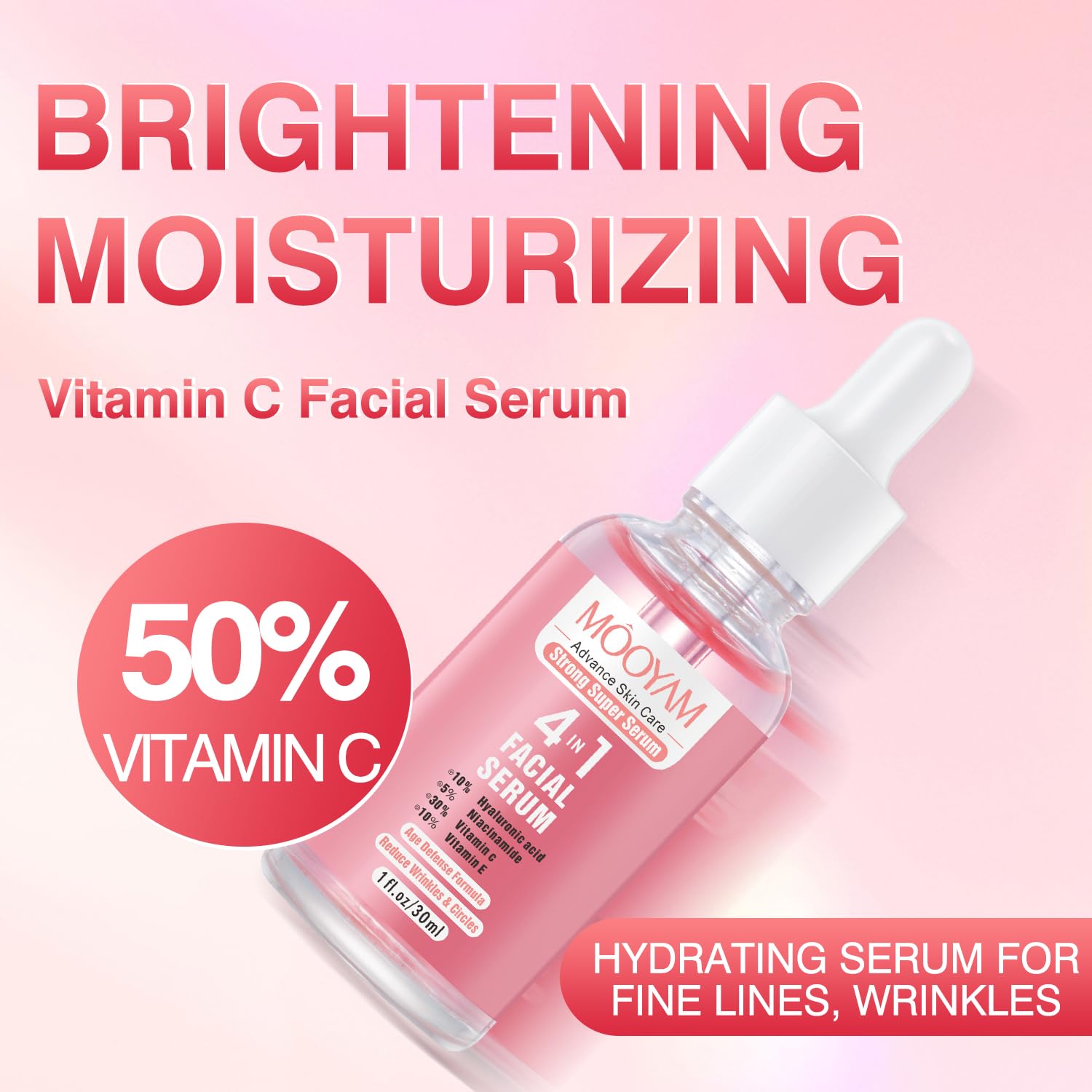 Vitamin C Face Serum, Hydrating Facial Serum with Vitamin C, Hyaluronic Acid, Niacinamide, Vitamin E, Anti Aging, Brightening Serum for Dark Spots, Fine Lines & Wrinkles,Facial Serum for All Skin 30ml