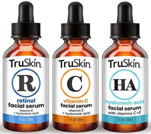 truskin face serum trio – hyaluronic acid, vitamin c & retinol serum for face – anti aging skin care set for women – skin care for bright, smooth, firm & hydrated skin, 1 fl oz, 3 bottles