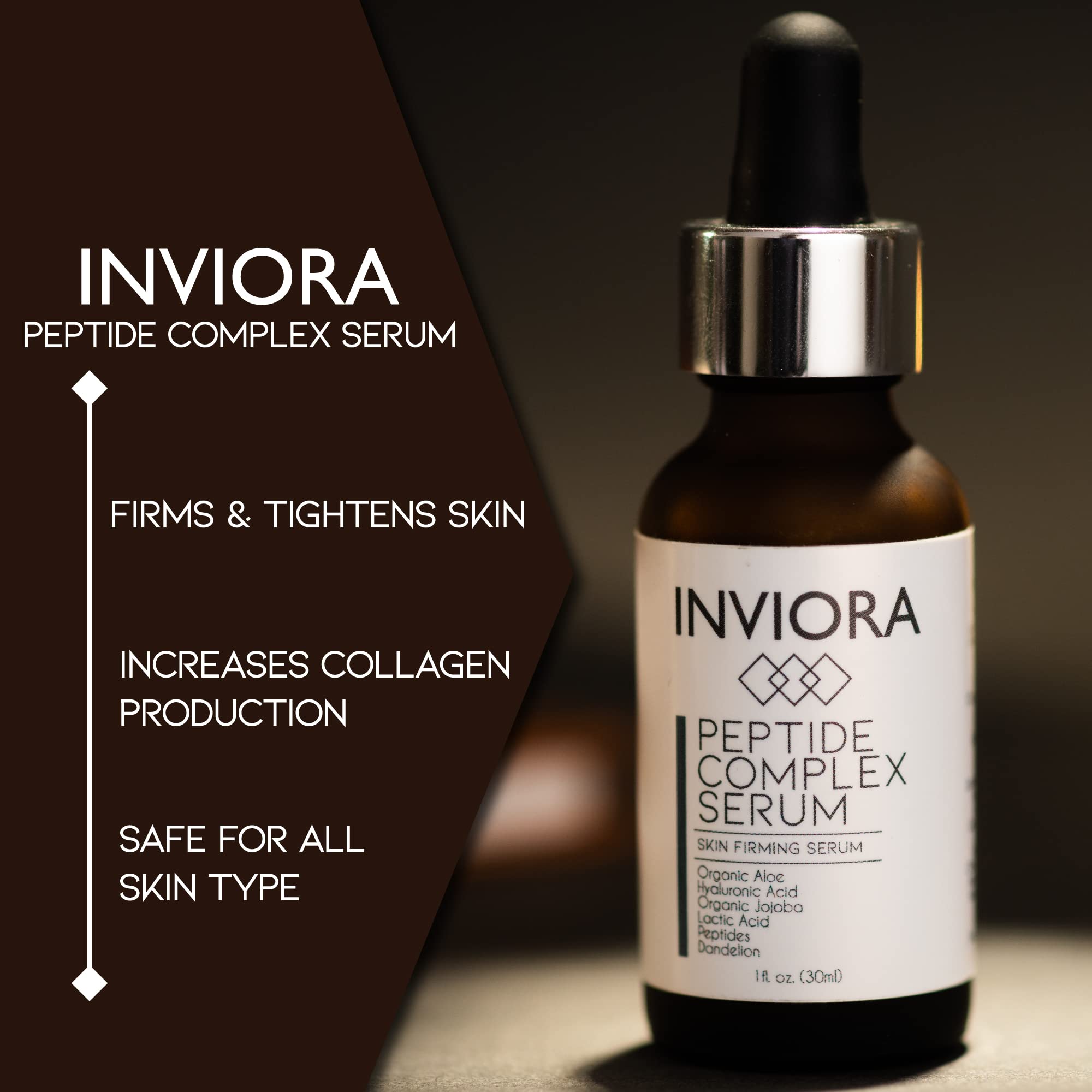 Inviora Advanced Peptide Complex Serum - Skin Firming Collagen Face Serum For Women, Anti-aging The Best One Serum For Face With Lactic Acid, Peptides, Hyaluronic Acid, Witch Hazel, Jojoba - 1 Oz…