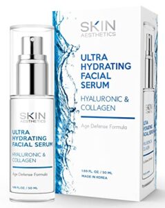 skin aesthetics hyaluronic acid and collagen face serum - reduce wrinkles & fine lines, locks in moisture & ultra hydrating facial serum - cruelty free korean skin care - all skin types - 1.69 fl. oz