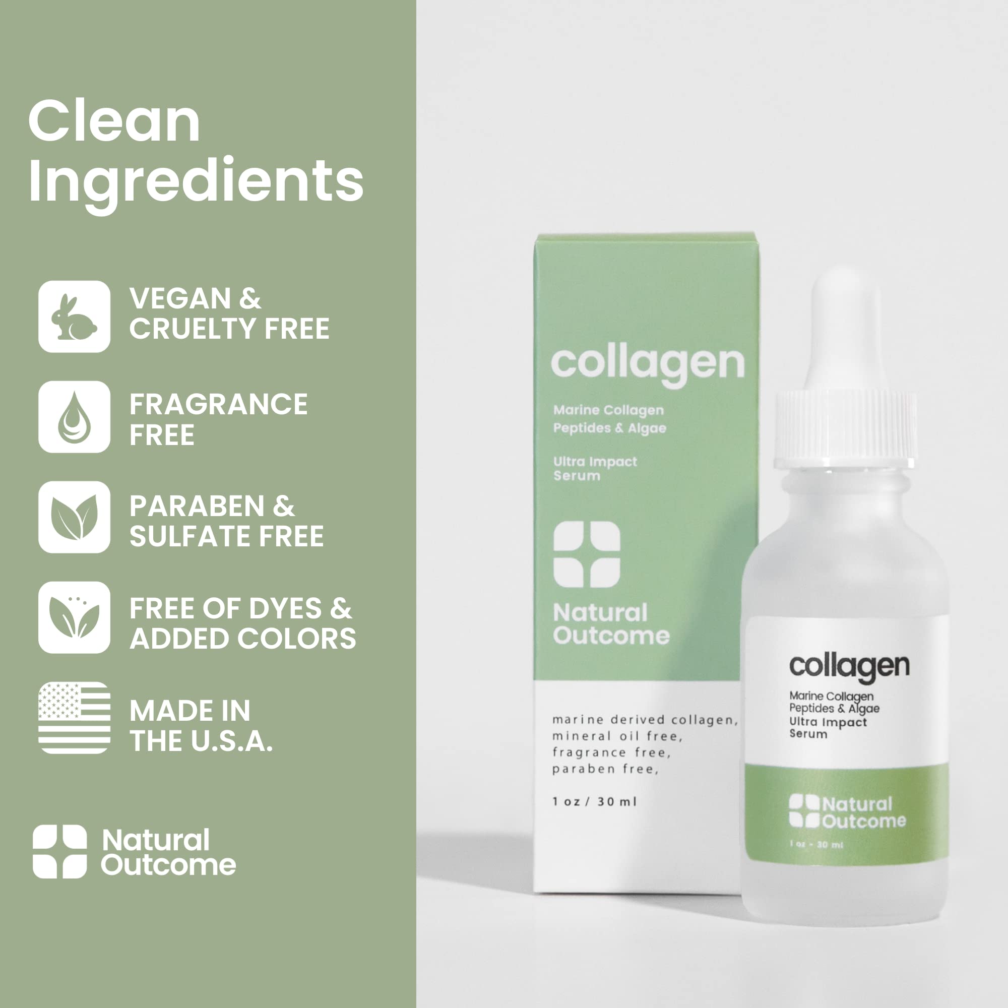 Collagen Serum For Face by Natural Outcome Skin Care - Ultra Impact Marine Collagen Peptides Serum for Face - Facial Moisturizer Anti Aging Serum Gel for Firming, Lifting and Reducing Wrinkles, 1 oz