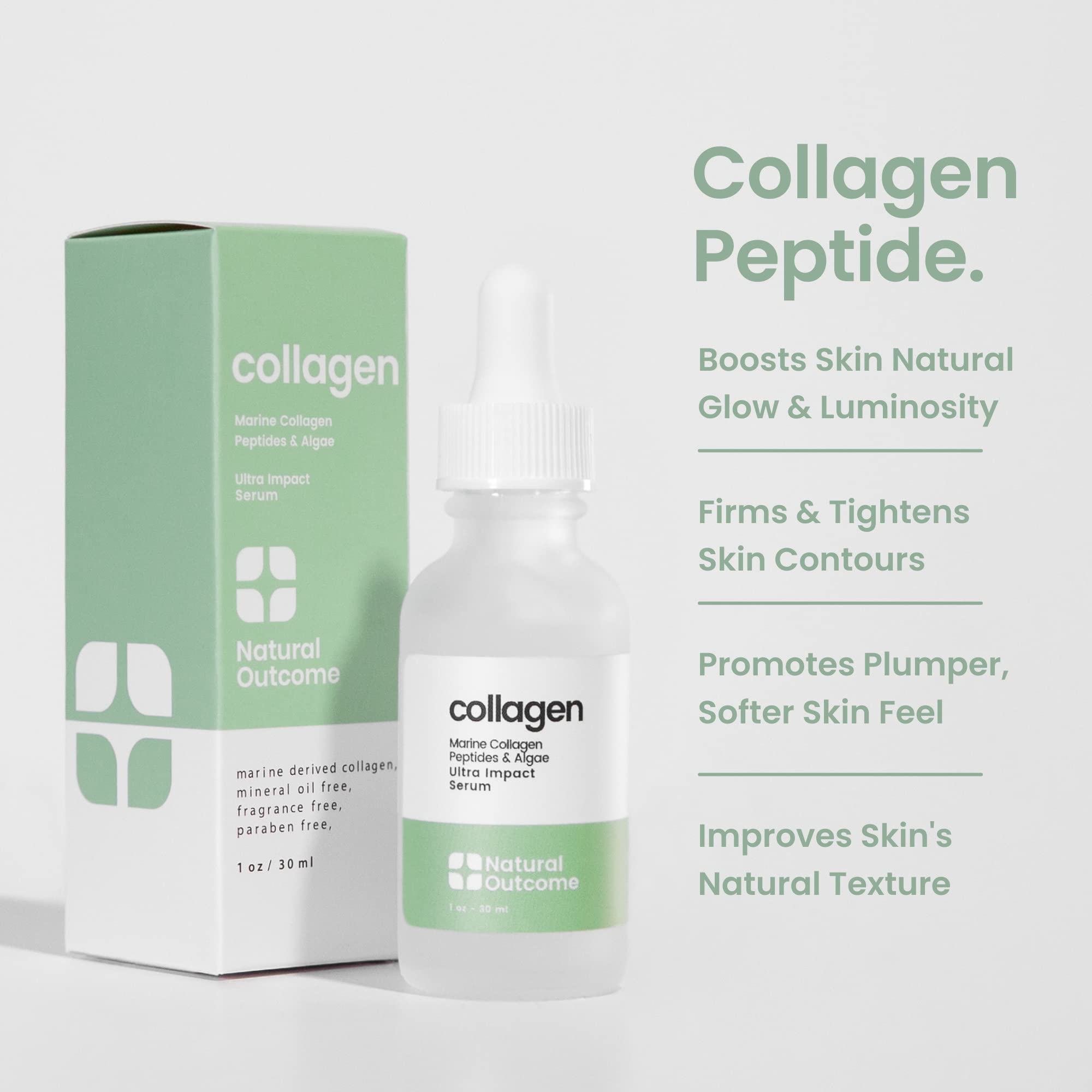 Collagen Serum For Face by Natural Outcome Skin Care - Ultra Impact Marine Collagen Peptides Serum for Face - Facial Moisturizer Anti Aging Serum Gel for Firming, Lifting and Reducing Wrinkles, 1 oz