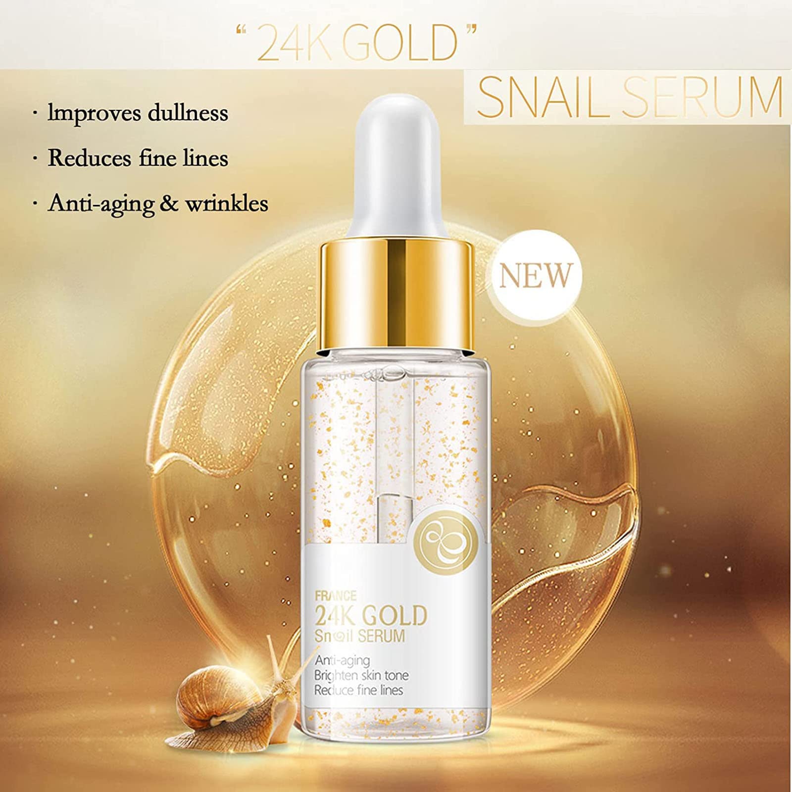 24k Gold Collagen Booster Serum, Snail 24k Gold Face Serum, 24k Gold Snail Serum, Snail Essence Face Cream Moisturizer, Facial Serum Anti Aging with Collagen Booster (2pcs)