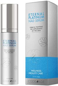 eternal platinum nad serum, resveratrol, niacinamide, collagen, vitamin c & e, aloe vera, english lavender, nicotinamide aging nad booster skin care face moisturizing wrinkles firming, 3.4 fl. oz.